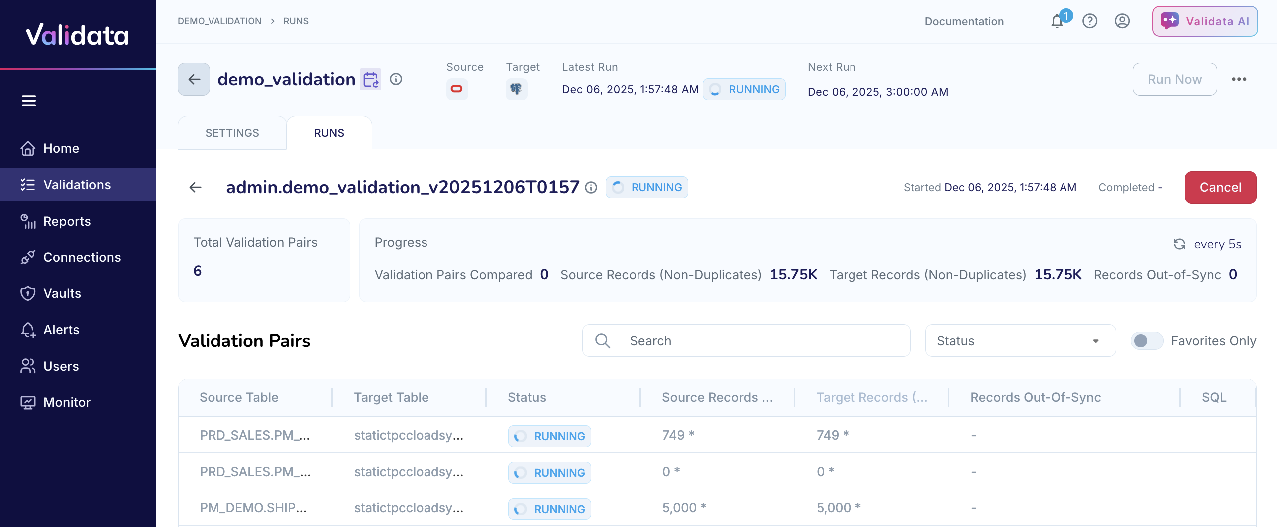 Starting a validation run